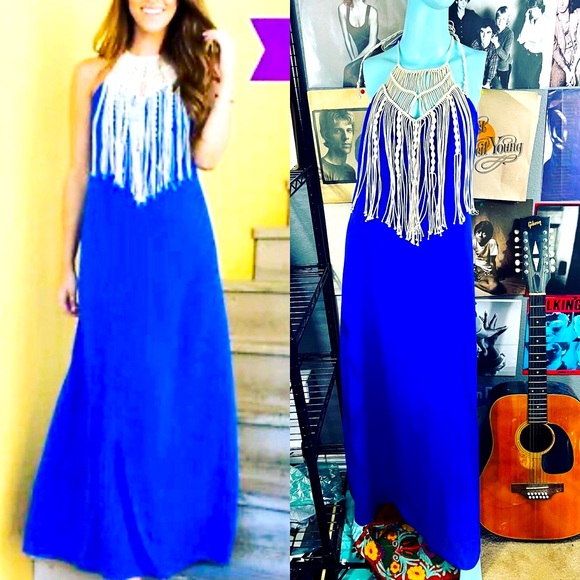 Judith March | Dresses | Judith March Boho Royal Blue Fringe Maxi Dress ...